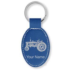 lasergram oval keychain, old farm tractor, personalized engraving included (dark blue)