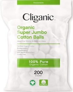 cliganic organic super jumbo cotton balls (100 count) - hypoallergenic, absorbent, large size, 100% pure