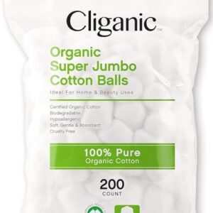 Cliganic Organic Super Jumbo Cotton Balls (100 Count) - Hypoallergenic, Absorbent, Large Size, 100% Pure