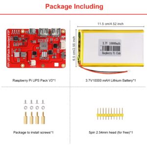 MakerFocus Raspberry Pi 4 Battery Pack UPS, RPI Pack Standard 10000mAh Raspberry Pi Battery USB Pack Raspberry Pi Latest Version V3Plus Expansion Board Power Supply Type-C for RPI 5 4B 3B+ 3B 2B+