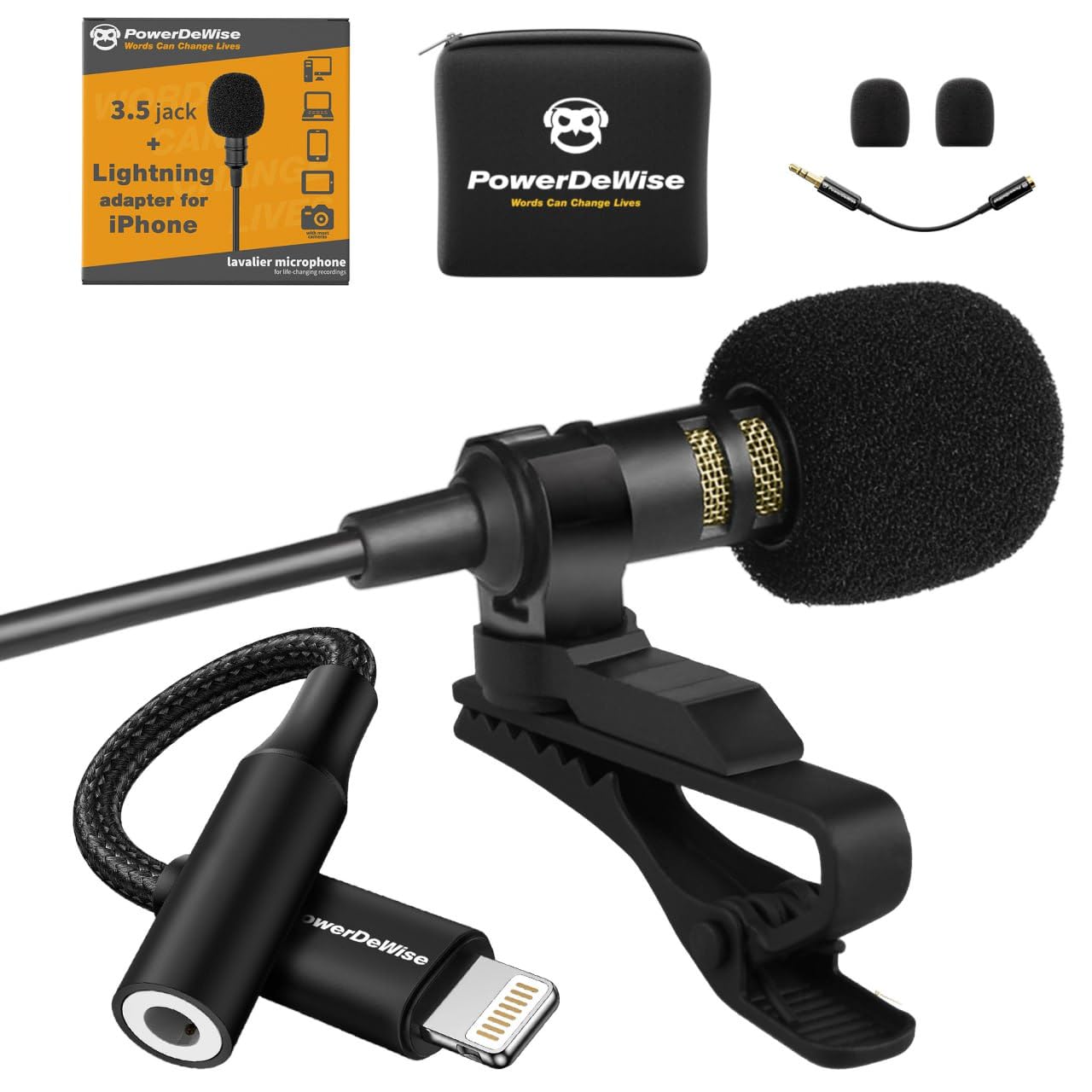 Professional Grade Lavalier Microphone with Adapter Compatible with iPhone - Lapel Microphone for iPhone X 11 12 13 14 Pro - iPhone Compatible External Microphone - iPhone XR, XS, XS Max Video Mic