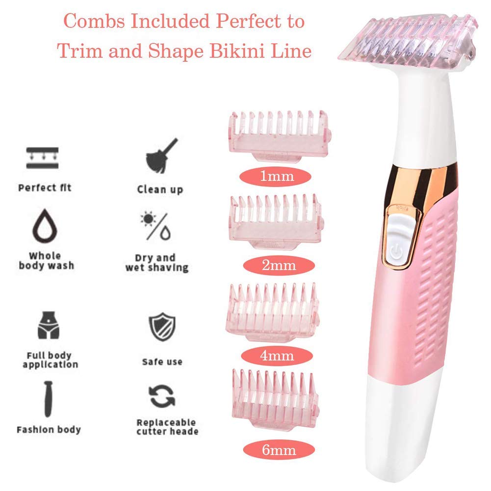 Electric Shaver Trimmer for Women Full Body,Painless Lady Wet & Dry Electric Bikini Line Trimmer Body Hair Remover for Leg Underarm Eyebrow Public,USB Rechargeable Cordless Waterproof