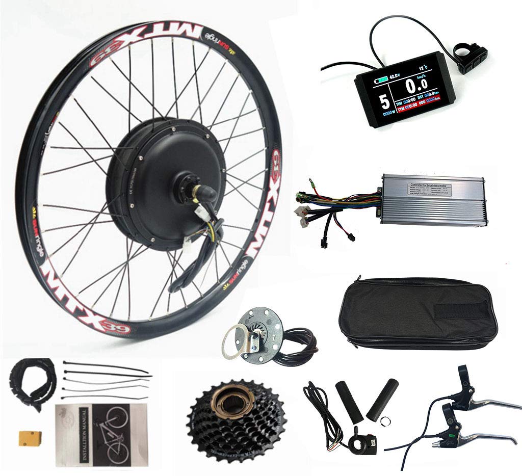 Color Display, Electric Bike Conversion Kit 52V 2000W Rear Motor Wheel Bicycle Kit with Sine Wave Controller, 7 Speed flywheel (26inch)