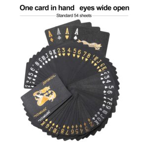 Joyoldelf Cool Black Playing Cards, Waterproof Black-Gold Foil Poker Cards with Gift Box, Great for Magic,Water Card Games and Party