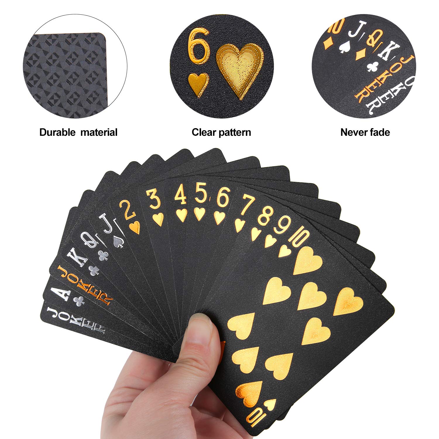 Joyoldelf Cool Black Playing Cards, Waterproof Black-Gold Foil Poker Cards with Gift Box, Great for Magic,Water Card Games and Party