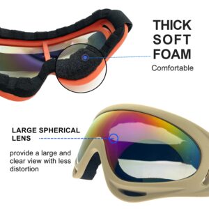 LJDJ Ski Goggles, Pack of 4 - Snowboard Adjustable UV 400 Protective Motorcycle Goggles Outdoor Sports Tactical Glasses Dust-Proof Combat Military Sunglasses for Kids, Boys, Girls, Youth, Men, Women