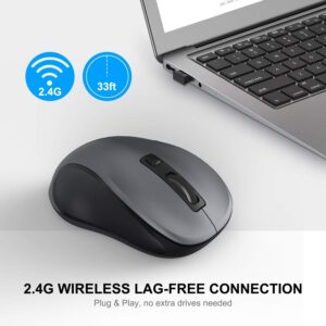 WisFox 2.4G Wireless Mouse for Laptop, Ergonomic Computer Mouse with USB Receiver and 3 Adjustable Levels, 6 Button Cordless Mouse Wireless Mice for Windows Mac PC Notebook (Grey)