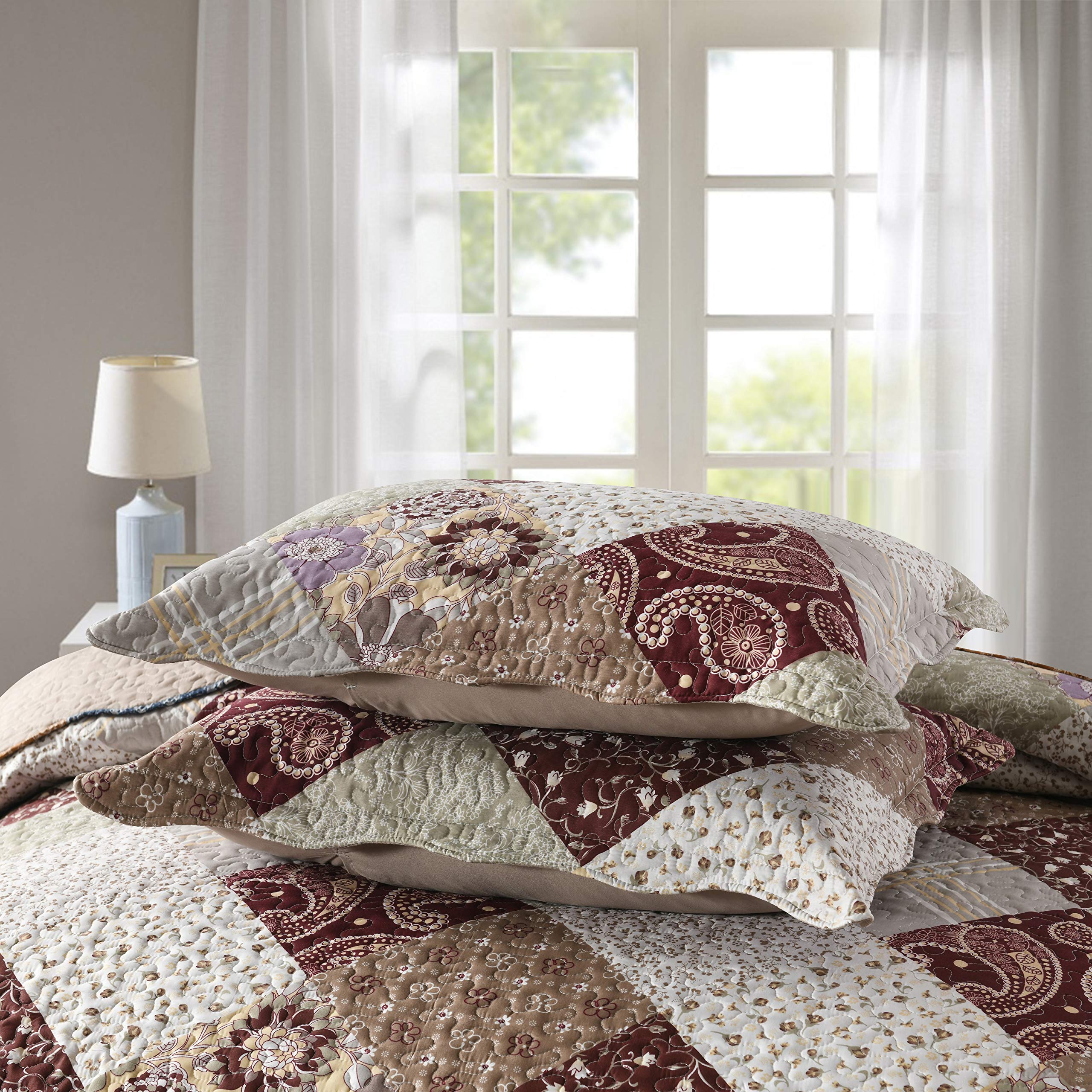 Travan 3-Piece Queen Quilt Set Quilted Bedspread Lightweight Soft Coverlet Set Printed Coverlet Bedding Set for All Season, Patchwork Brown, Queen Size