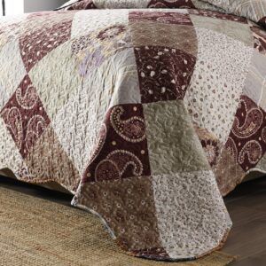 Travan 3-Piece Queen Quilt Set Quilted Bedspread Lightweight Soft Coverlet Set Printed Coverlet Bedding Set for All Season, Patchwork Brown, Queen Size