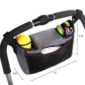 Baby Stroller Organizer, Hanging Stroller Caddy with Insulated Cup Holders, Stroller Pouch Organizer with Shoulder Strap, Universal Diaper Storage Bag for Stroller Wheelchair