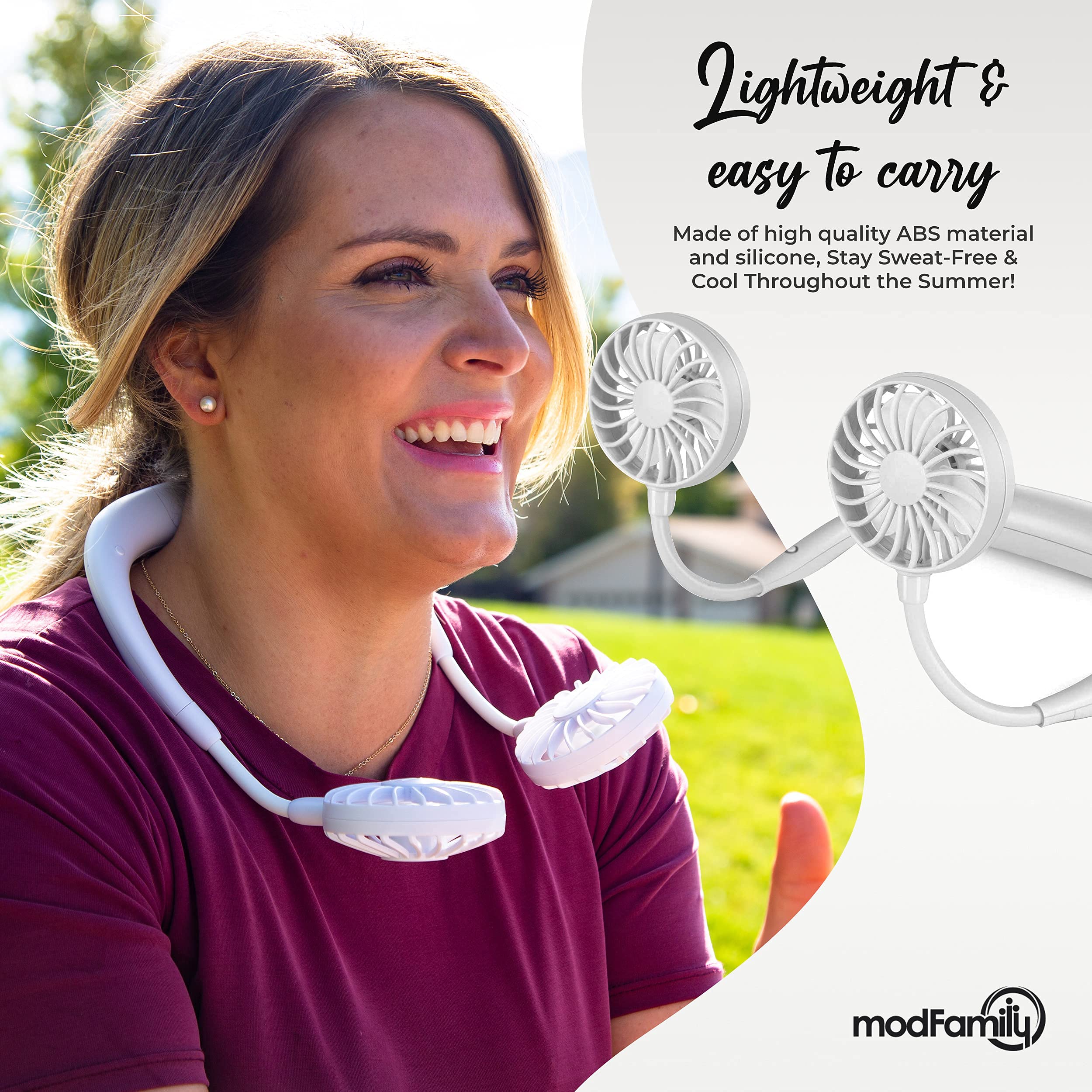 Modfamily Portable Neck Fan - Versatile 360° Rotatable Neck Fan with 3 Modes, Rechargeable Battery.