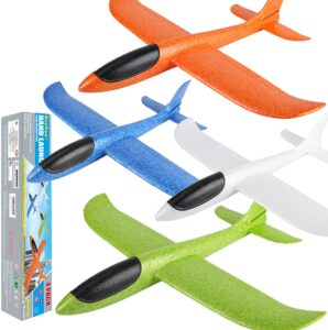 bootaa 4 pack airplane/flying toys, 17.5" large throwing foam plane/gliders, 2 flight mode, birthday gifts for girls kids 3 4 5 6 7 8 9 10 11 12 year old boys,outdoor sport game toys