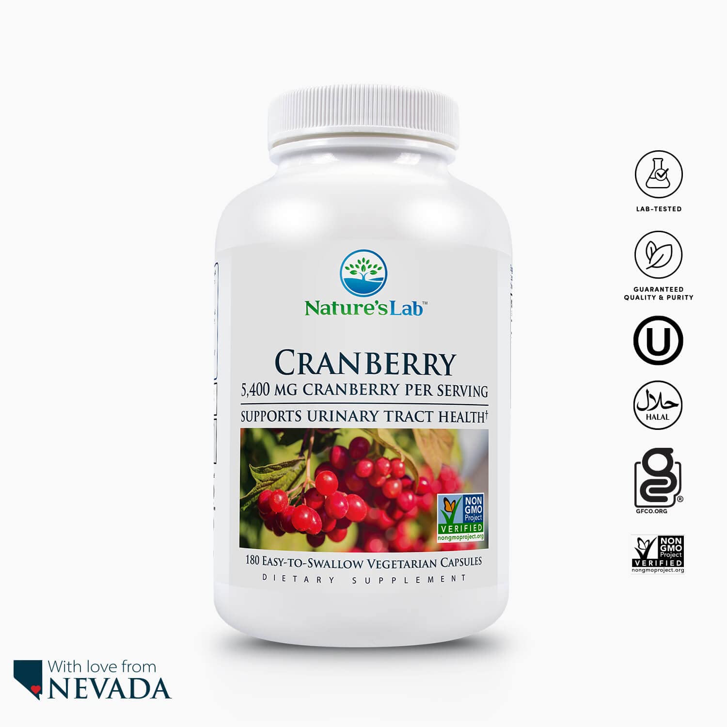 Nature's Lab Cranberry 5400mg – Supports Urinary Tract Health* – Non-GMO Verified, Vegan, Gluten Free – 180 Count (6 Month Supply)