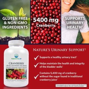 Nature's Lab Cranberry 5400mg – Supports Urinary Tract Health* – Non-GMO Verified, Vegan, Gluten Free – 180 Count (6 Month Supply)