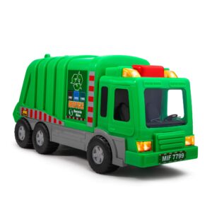 Playkidz Kids 15" Garbage Truck Toy with Lights, Sounds, and Manual Trash Lid, Interactive Early Learning Play for Kids, Indoor and Outdoor Safe, Heavy Duty Plastic