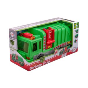 Playkidz Kids 15" Garbage Truck Toy with Lights, Sounds, and Manual Trash Lid, Interactive Early Learning Play for Kids, Indoor and Outdoor Safe, Heavy Duty Plastic