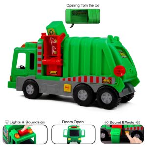 Playkidz Kids 15" Garbage Truck Toy with Lights, Sounds, and Manual Trash Lid, Interactive Early Learning Play for Kids, Indoor and Outdoor Safe, Heavy Duty Plastic