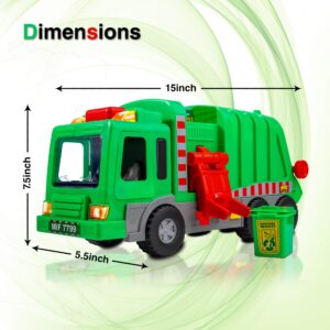 Playkidz Kids 15" Garbage Truck Toy with Lights, Sounds, and Manual Trash Lid, Interactive Early Learning Play for Kids, Indoor and Outdoor Safe, Heavy Duty Plastic