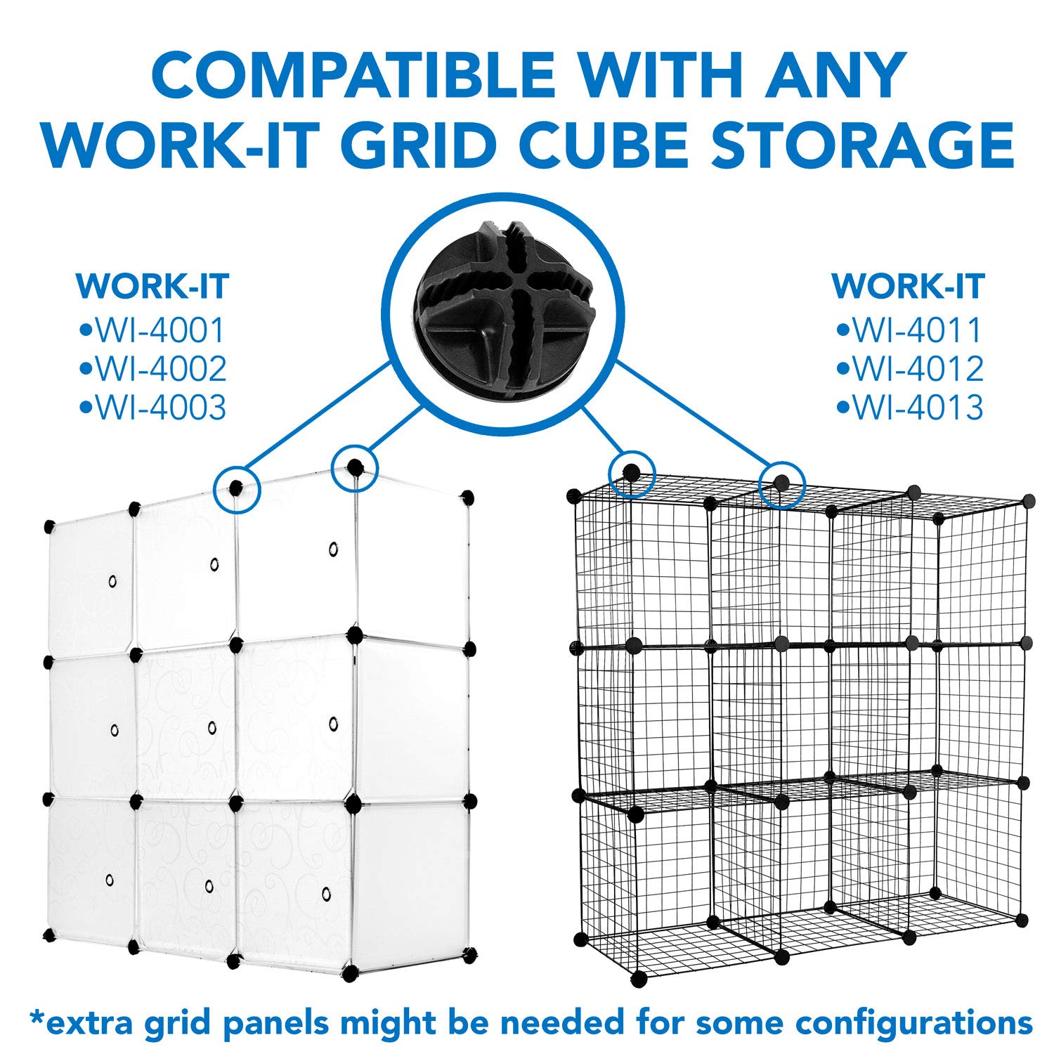 Work-It! 24 Piece Storage Cube Connector | Fits Modular Storage Cube Organizers with 0.16" Wire Diameter, Black