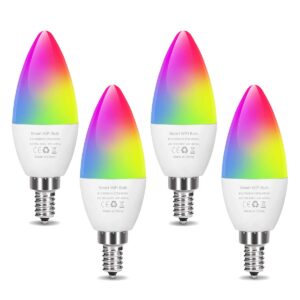 smart led light bulb e12 candelabra bulb wifi color changing led bulbs, dimmable ceiling fan light 40w equivalent, smart chandelier lighting work with alexa google home for home room decor (4 pack)