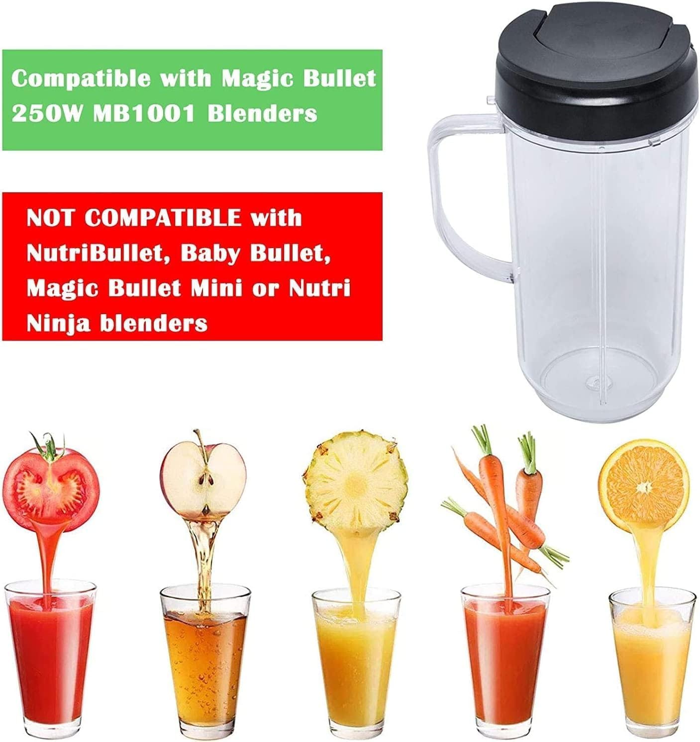 22OZ Magic Bullet Blender Cups, Tall 22oz Cup with Cross Blade,250W MB1001 Replacement Parts Compatible with Magic Bullet Blender Juicer Mixer