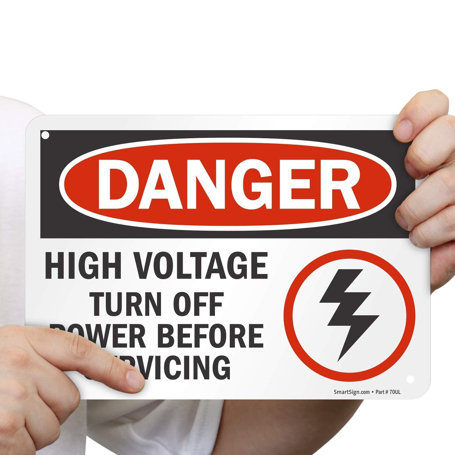 SmartSign 7 x 10 inch “Danger - High Voltage, Turn Off Power Before Servicing” OSHA Sign, 55 mil HDPE Plastic, Red, Black and White