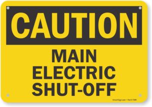 smartsign 7 x 10 inch “caution - main electric shut-off” osha sign, digitally printed, 55 mil hdpe plastic, black and yellow