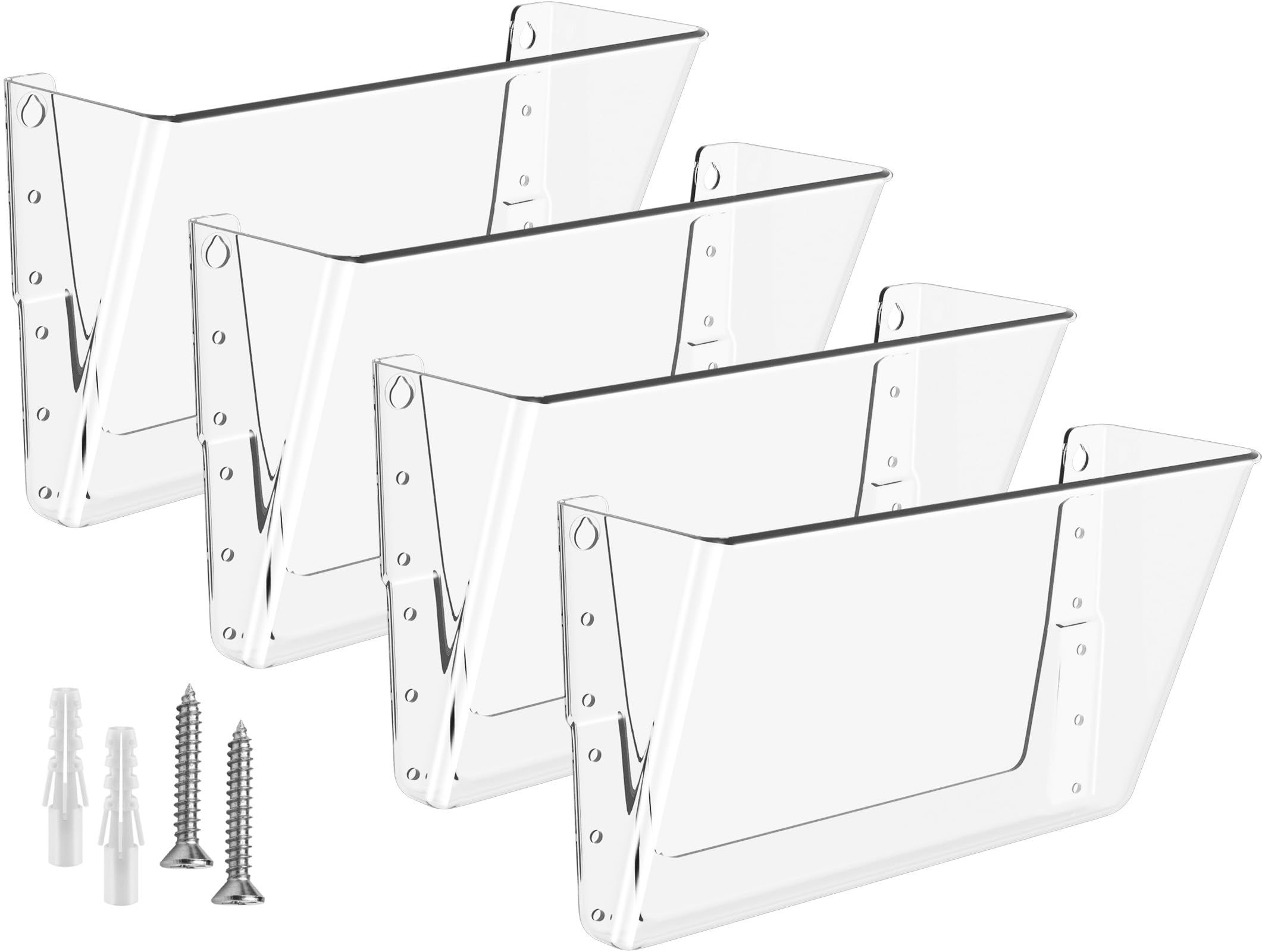 MaxGear Acrylic Wall File Organizer 4 Pockets, Clear Wall Mounted File Holder, Plastic Hanging Paper Organizer, Wall Bins for office, School and home, 13x4x7 inches