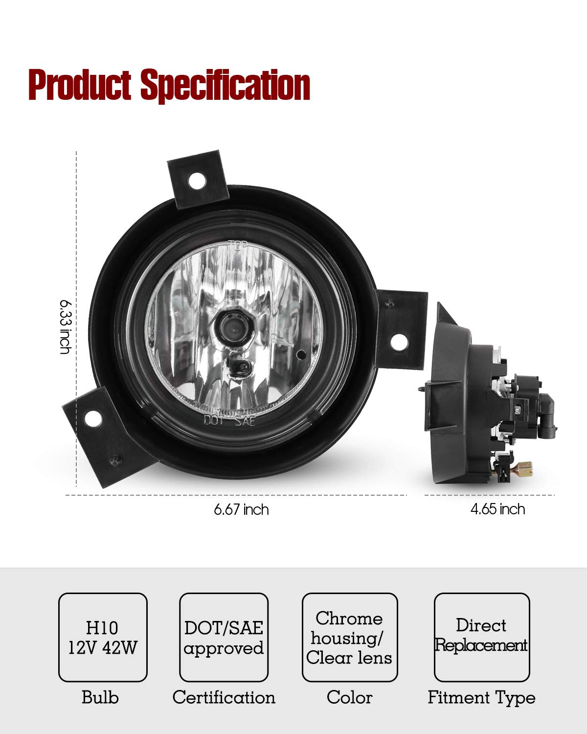 AUTOWIKI Fog Lights For Ford Ranger 2001-2003 Fog Light Assembly 2PCS OEM Replacement Fog Lamps