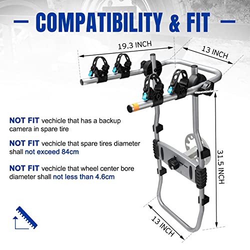 BUNKER INDUST 2-Bike Spare Tire Rack Adjustable Bolt-On Spare Tire Rack,75 lb. Capacity Spare Tire Bicycle Carrier