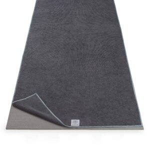 gaiam yoga mat towel microfiber mat-sized yoga towel for hot yoga (68" l x 24" w), folkstone grey