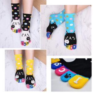 Hellomamma Women's Toe Sock Cute Cat Dog Ankle Sock Cotton Athletic Running Five Finger Socks for Girls (5 Pairs)