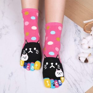 Hellomamma Women's Toe Sock Cute Cat Dog Ankle Sock Cotton Athletic Running Five Finger Socks for Girls (5 Pairs)