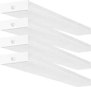 hykolity 4 pack 4ft led wraparound light 40w 4 foot led shop lights for garage, [2-lamp 32w fluorescent equiv.] 4400lm 4000k led wrap light, flushmount office ceiling light fixture etl listed