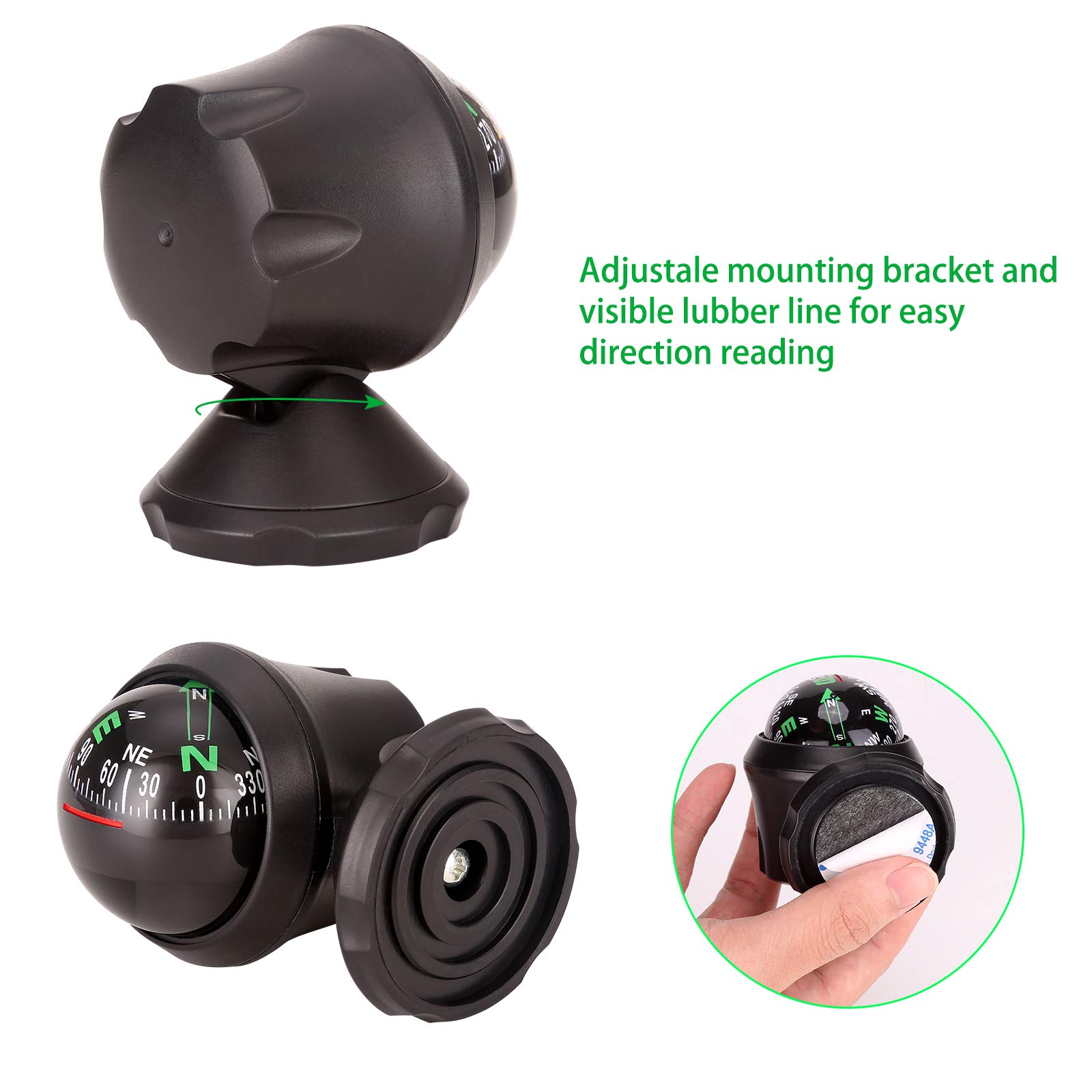 10L0L Golf Cart Compass Dash Mount Adjustable, Navigation Hiking Direction Pointing Guide Ball for Boat Truck Auto Car Outdoor