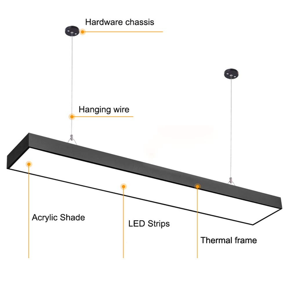 RUNNUP LED Strips Architectural Suspended Direct Indirect Linear Linkable Dimmable Office Light Fixture 32W/3500LM/6000K Commercial Lighting Market Garage Basement Black Finish 47.27inch