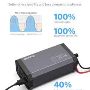 BESTEK 1000W Pure Sine Wave Power Inverter DC 12V to 110V AC Car Inverter with Digital LCD Display 4.2A Dual USB Charging Ports