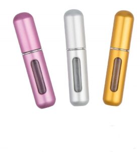 shuiniba mini refillable perfume atomizer bottle, refillable perfume spray, scent pump case, perfume atomizer refillable travel,5ml, pink,gold,silver - 3pcs