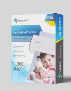 optiazure thermal laminating pouches 9"x11.5" inches, 3mil 300pack, clear, letter size