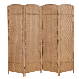 cocosica 6 ft. tall room divider and folding privacy screen, weave fiber foldable panel wall divider with diamond pattern weaved & 4 panel room screen divider separator, freestanding room divider…