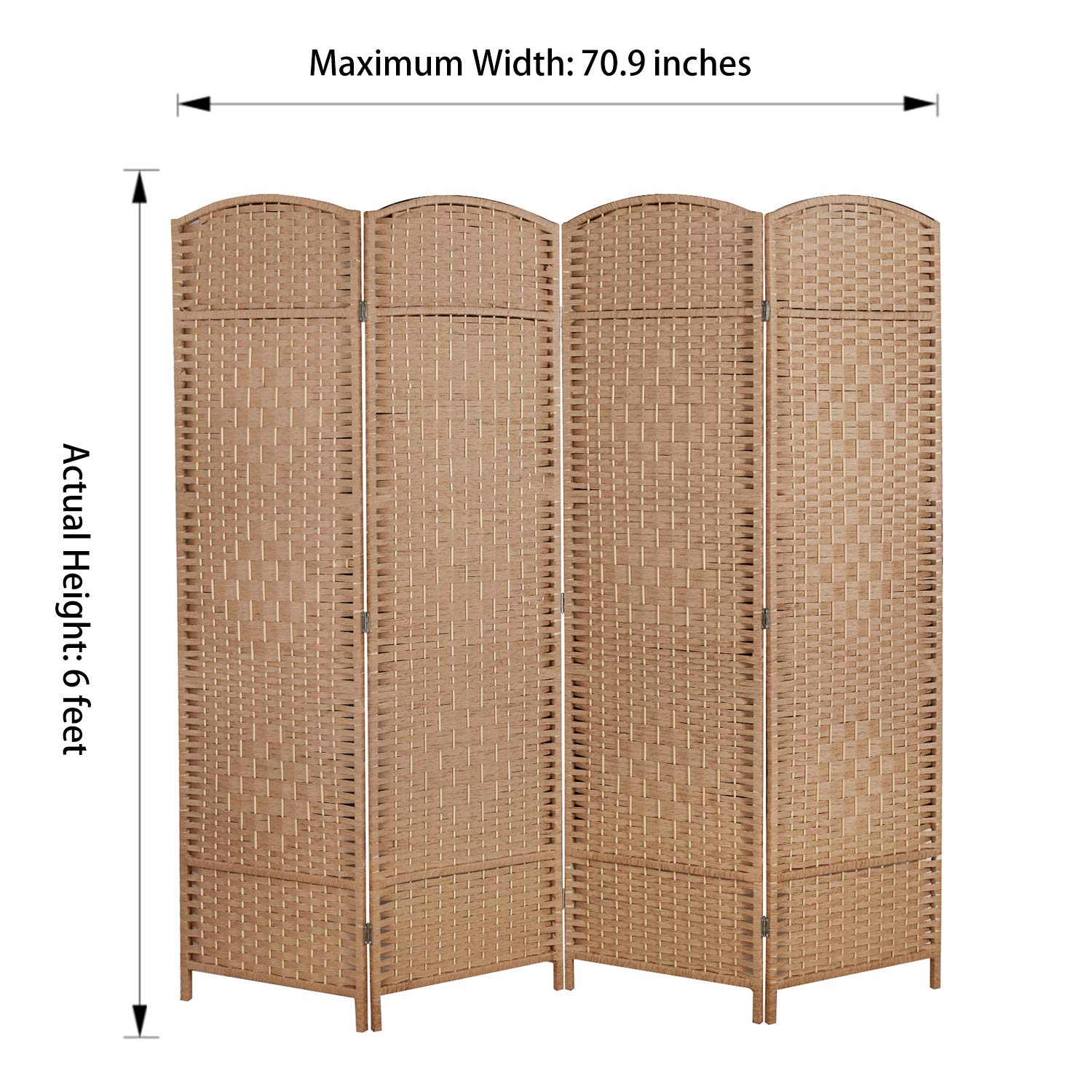 Cocosica 6 ft. Tall Room Divider and Folding Privacy Screen, Weave Fiber Foldable Panel Wall Divider with Diamond Pattern Weaved & 4 Panel Room Screen Divider Separator, Freestanding Room Divider…