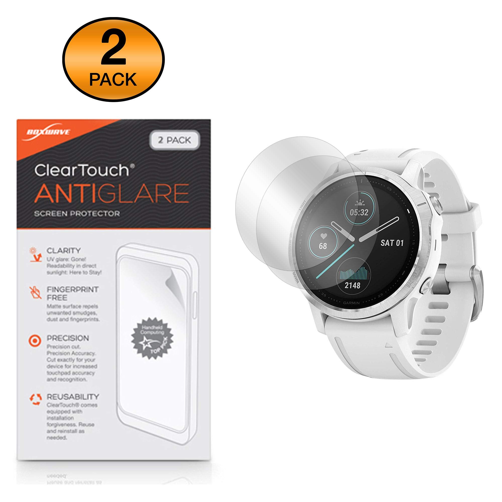 BoxWave Screen Protector for Garmin Fenix 6S Pro (42mm) (Screen Protector ClearTouch Anti-Glare (2-Pack), Anti-Fingerprint Matte Film Skin