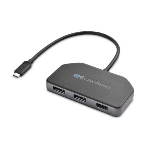 cable matters 4k triple display usb c hub with 2x displayport, 1x hdmi, and 100w charging for windows - displayport 1.4 and dsc 1.2 enabled for triple 4k 60hz display - not compatible with mac