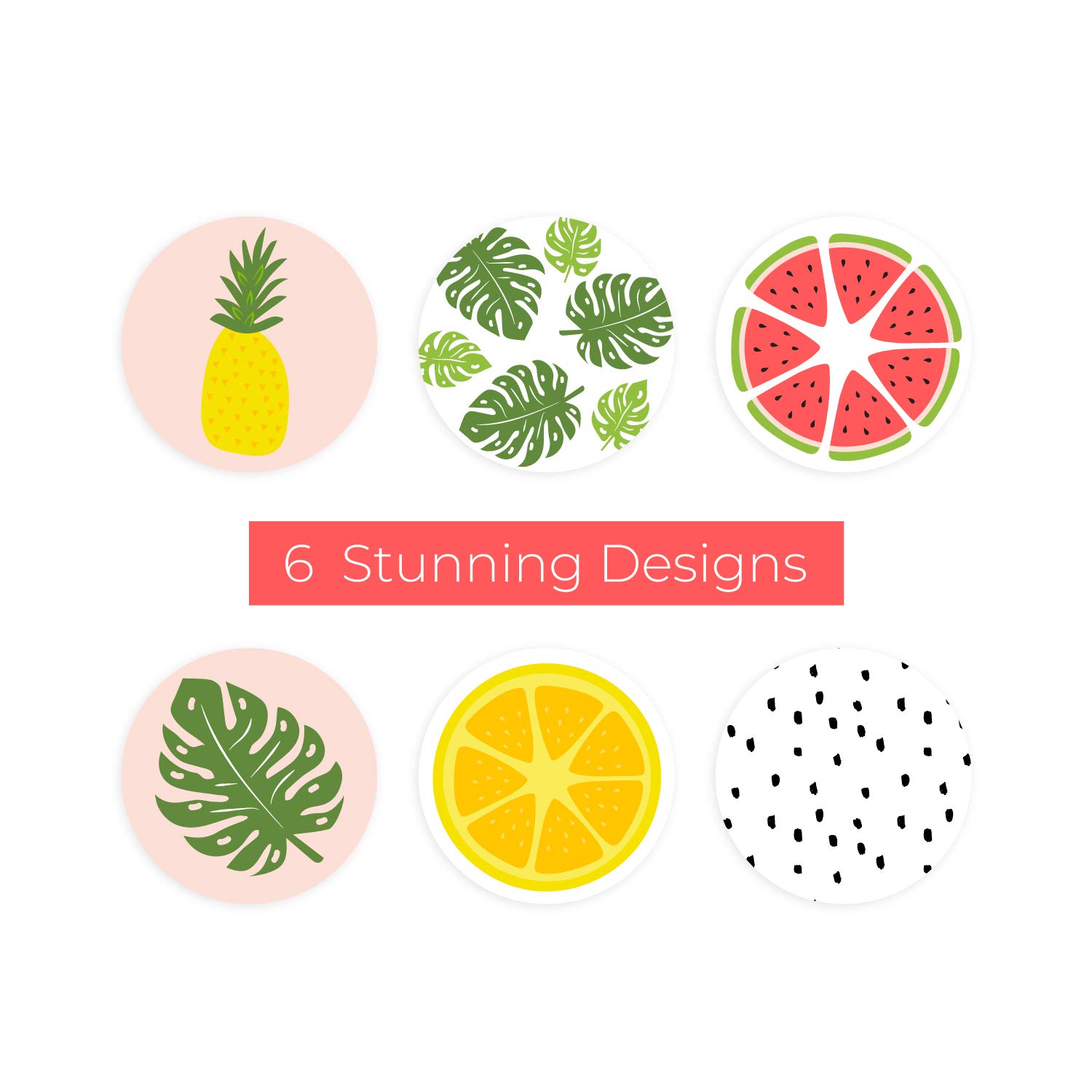 Chic Fruit and Floral Stickers / 500 Stickers per roll / 6 Colorful Fruit and Floral Designs