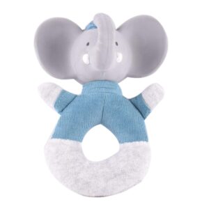 tikiri alvin the elephant soft rattle with rubber head (blue)