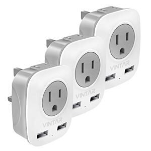 [3-pack] us to uk plug adapter, ireland hong kong type g travel adaptor,vintar international power adapter with 2 usb,4 in 1 outlet adaptor for usa to british england scotland irish london dubai