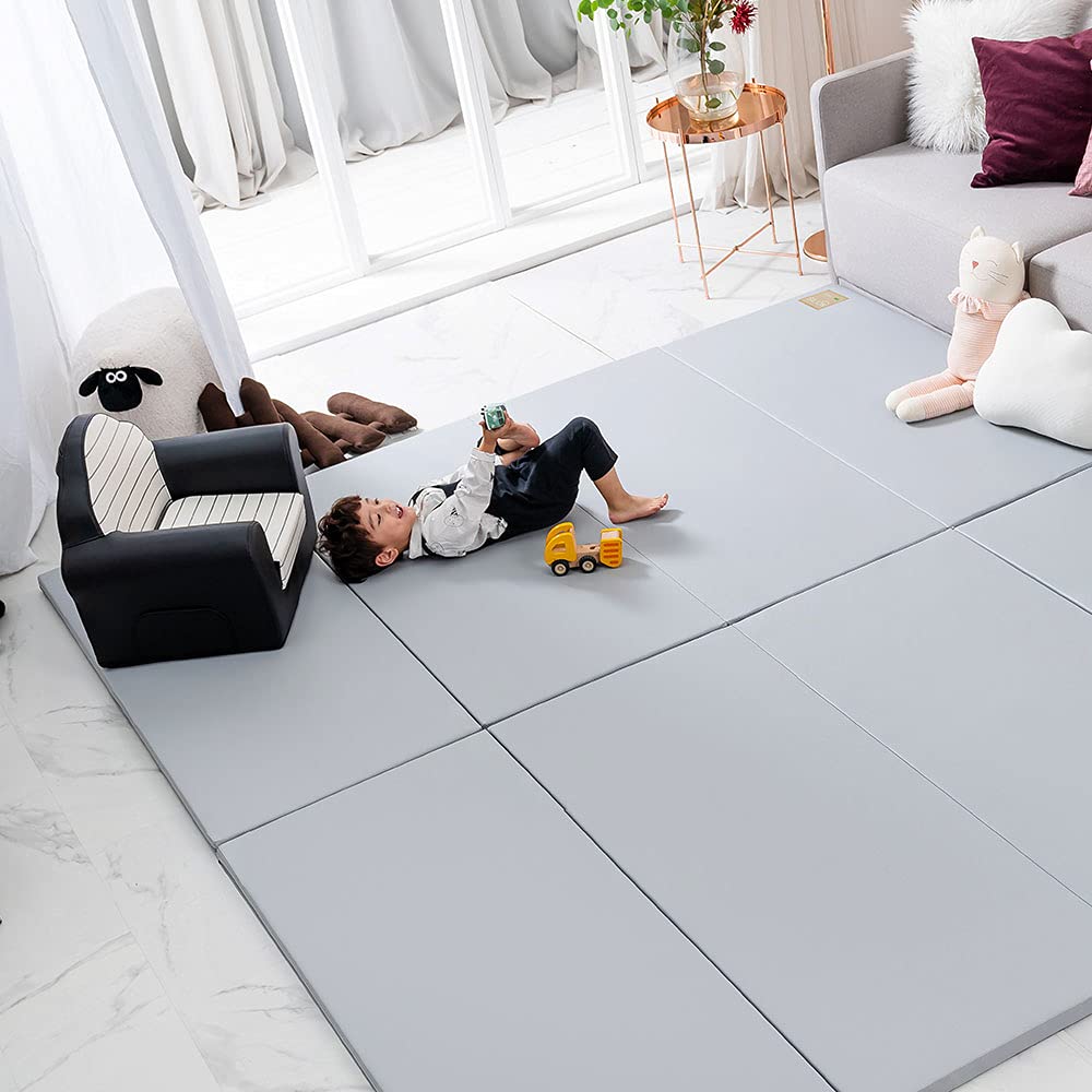 ALZIP MAT Eco Silion Urban, Folding Baby Play Mat Eco-Friendly Non-Toxic Non-Slip Reversible Waterproof (G+ (87x55 inch), Grey)