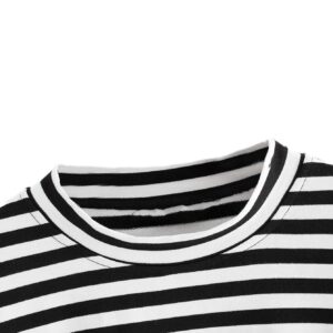 Floerns Women's Drop Shoulder Striped Long Sleeve Sweatshirt A Black and White S