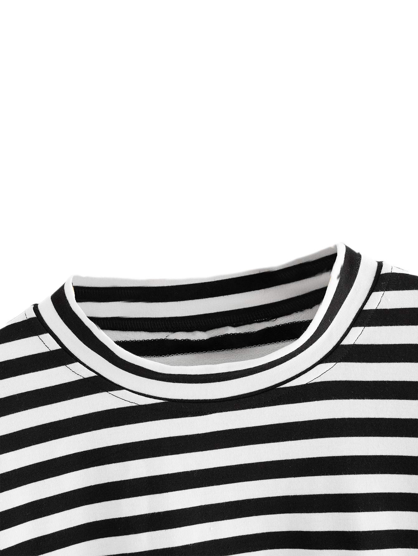 Floerns Women's Drop Shoulder Striped Long Sleeve Sweatshirt A Black and White S