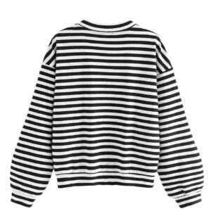 Floerns Women's Drop Shoulder Striped Long Sleeve Sweatshirt A Black and White S